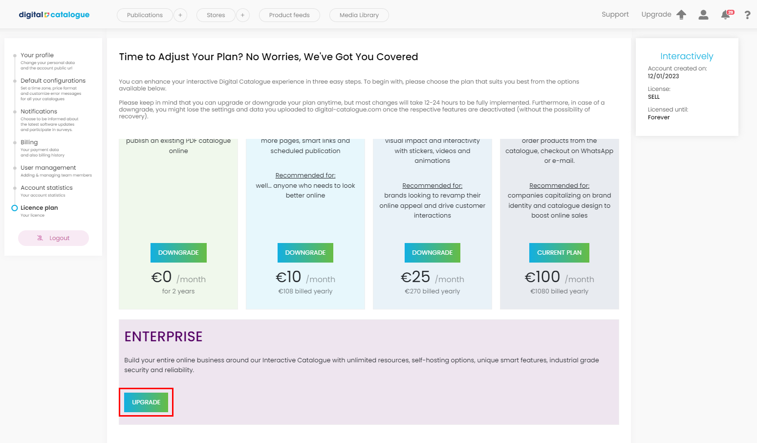 Change your licence plan